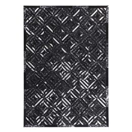 Pharao24.de Patchwork Teppich in Schwarz und Silberfarben kurzem Echtfell