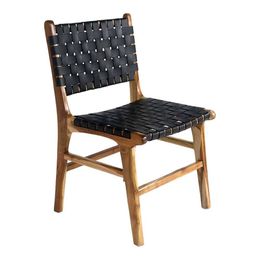 Pharao24.de Stuehle Esszimmer Echtleder Geflecht Gestell aus Teakholz (2er Set)