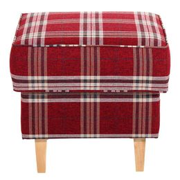 Pharao24.de Hocker Karo rot wei&szlig; im Landhausstil Flachgewebe und Buche