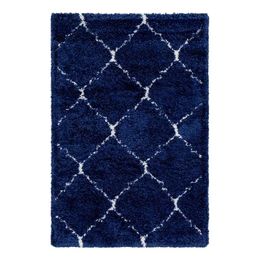 Pharao24.de Blauer Shaggy Teppich - Hochflor Kachelmuster