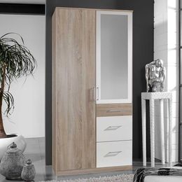 Pharao24.de Schlafzimmerschrank mit Schubladen in Eiche S&auml;gerau und Wei&szlig; 199 cm hoch