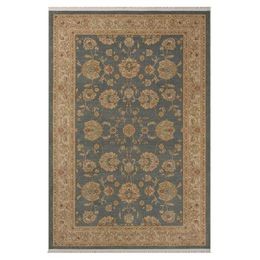 Pharao24.de Kurzflorteppich Orient Stil mit floralem Muster Blau und Creme
