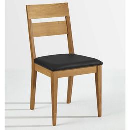 Pharao24.de Essstuhl Echtholzstuhl mit R&uuml;ckenlehne aus Holz und Kunstleder Sitz (2er Set)