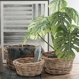 Pharao24.de Korb Set aus Kubu Rattan Geflecht Landhausstil (dreiteilig)