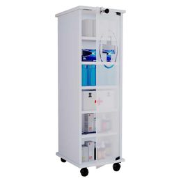 Pharao24.de Medizinschrank auf Rollen wei&szlig; 98 cm hoch einer Dreht&uuml;r