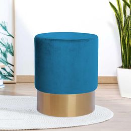 Pharao24.de Sitzhocker Pouf in Blau und Goldfarben Samt