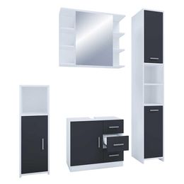 Pharao24.de Badm&ouml;bel Set schwarz weiss in modernem Design Spiegelschrank (vierteilig)