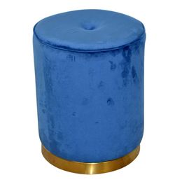 Pharao24.de Runder Samt Beistellhocker in Blau und Goldfarben Retrostil
