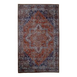 Pharao24.de Kurzflor Teppich im Orientalischen Design Orange und Dunkelblau