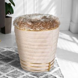 Pharao24.de Hocker aus Kunstfell und Samt Beige