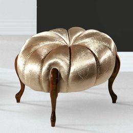 Pharao24.de Barockstil Polsterhocker mit Vierfu&szlig;gestell aus Holz 52 cm hoch