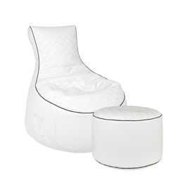 Pharao24.de Fernseh Sitzsack in Wei&szlig; Kunstleder Hocker
