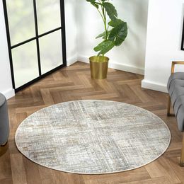 Pharao24.de Runder Kurzflor Teppich 120 cm in Hellgrau Cremefarben