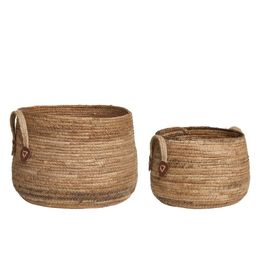 Pharao24.de Aufbewahrungskorb Set Dekokorb Set in Beige handgearbeitet (zweiteilig)