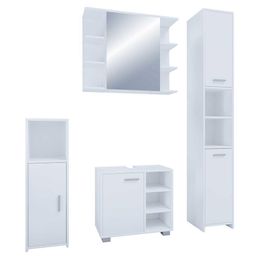Pharao24.de Wei&szlig;es Badezimmerm&ouml;bel Set in modernem Design 180 cm hoch (vierteilig)