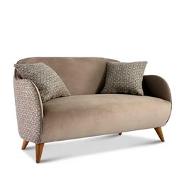 Pharao24.de Hochwertige Wohnzimmercouch in Beige - Hellbraun Vierfu&szlig;gestell aus Holz