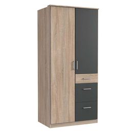 Pharao24.de Kleiderschrank mit drei Schubladen in Eiche S&auml;gerau Dunkelgrau