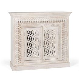 Pharao24.de Kommode Massivholz Holzkommode mit Dreht&uuml;ren in Holz White Wash