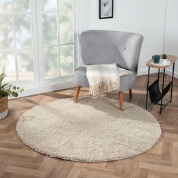 Pharao24.de Shaggy Teppich Beige rund in modernem Design 150 cm Durchmesser