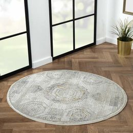 Pharao24.de Vintage Look Teppich rund in Hellgrau und Creme 120 cm Durchmesser