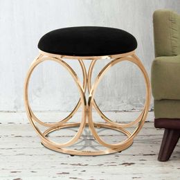 Pharao24.de Runder Hocker in Schwarz Samt Ringgestell in Rosegold