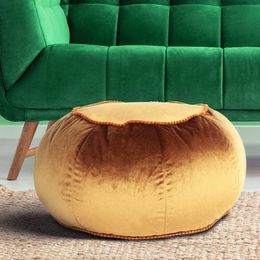 Pharao24.de Pouf Hocker in Hellbraun Samt Boho Style