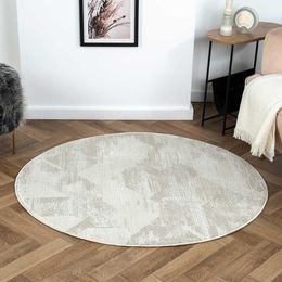 Pharao24.de Heller Teppich rund in Cremefarben und Beige 120 cm Durchmesser