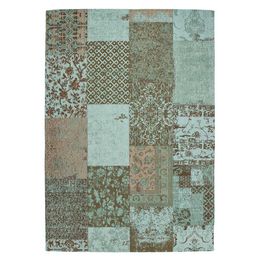 Pharao24.de Vintage Teppich in T&uuml;rkis und Taupe Patchworkmuster