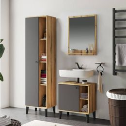 Pharao24.de Waschplatz Set Badm&ouml;belkomplettset melaminbeschichtet 190 cm hoch (dreiteilig)