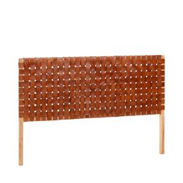 Pharao24.de Bett Kopfteil mit Geflecht aus Teak Massivholz Echtleder