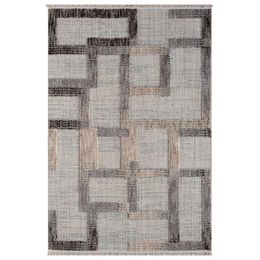 Pharao24.de Struktur Teppich Kurzflor in Beige und Grau geometrischem Muster