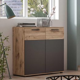 Pharao24.de Kommode modern in Wildeichefarben und Grau 80x87x40 cm