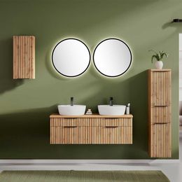 Pharao24.de Waschplatz-Set modern in Wildeichefarben LED Beleuchtung (f&uuml;nfteilig)