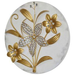 Pharao24.de Wandbild Blumen in Goldfarben und Cremewei&szlig; 45 cm Durchmesser