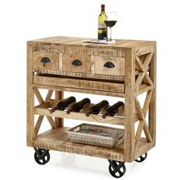 Pharao24.de Kuechenrollwagen aus Mangobaum Massivholz Industry und Loft Stil