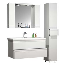 Pharao24.de Badm&ouml;belkomplettset weiss in modernem Design LED Beleuchtung (dreiteilig)