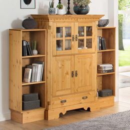 Pharao24.de Massivholz Wohnzimmer Set aus Kiefer gebeizt und ge&ouml;lt Landhausstil (dreiteilig)
