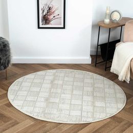 Pharao24.de Kurzflor Teppich Kachelmuster in Creme und Beige 120 cm Durchmesser