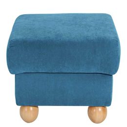 Pharao24.de Sessel Beistellhocker im Landhausstil Velours Petrol und Buchenholz