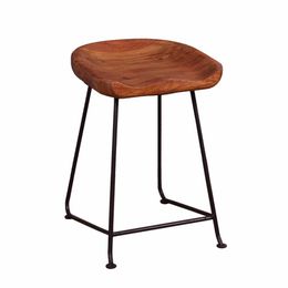 Pharao24.de Loft Sitzhocker aus Akazie Massivholz Metall Schwarz