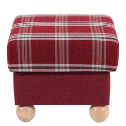 Pharao24.de Quadratischer Hocker in Rot mit Karomuster Vierfu&szlig;gestell aus Holz