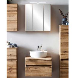 Pharao24.de Badm&ouml;bel Set mit Baumkanten Optik 3D Spiegelschrank (zweiteilig)