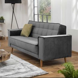 Pharao24.de Zweiersofa Anthrazit Retro aus Samtvelours Buche Massivholz