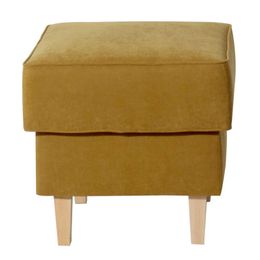 Pharao24.de Couchhocker gelb Velour im Landhausstil Vierfu&szlig;gestell aus Holz