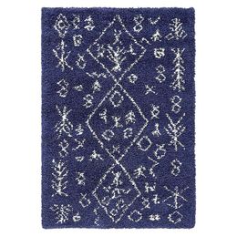Pharao24.de Rechteckiger Teppich blau mit abstraktem Muster Cremefarben