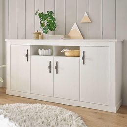 Pharao24.de Sideboard Kommode mit offenen F&auml;chern und Metallgriffen