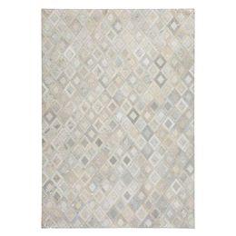 Pharao24.de Patchwork Teppich aus Echtfell Creme Wei&szlig; und Silberfarben