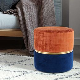Pharao24.de Samt Hocker in Braun und Blau Retrostil
