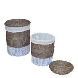 Pharao24.de Korb Set in Grau Wei&szlig; Rattan (2er Set)