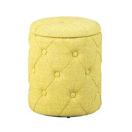 Pharao24.de Truhen Polsterhocker in Gelbgr&uuml;n Webstoff 40 cm Sitzh&ouml;he